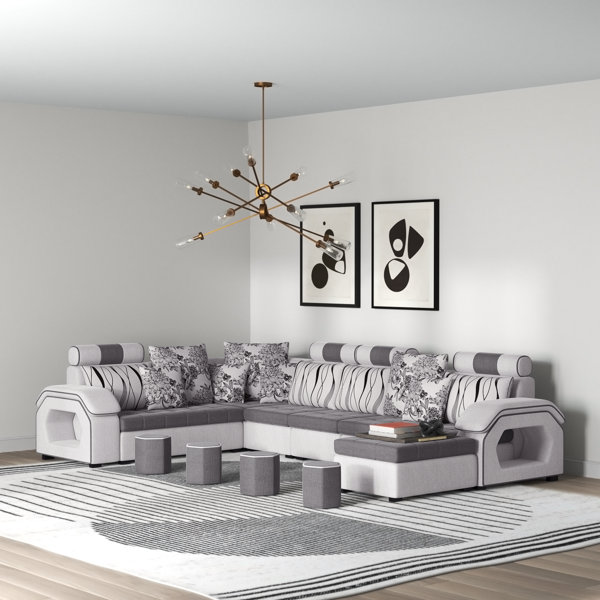 Wade Logan® Barlitt 142" Wide Microfiber/Microsuede Reversible Modular Sectional with Ottoman ...